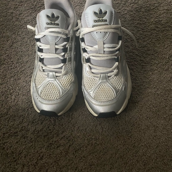 adidas | Shoes | Adidas Metallic Silver And White Running Shoes | Poshmark